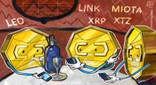 Top five dos melhores desempenhos das criptos na semana: LEO, LINK. MIOTA, XRP e XTZ