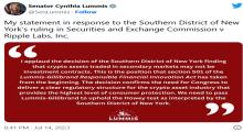 Lummis: Kripto Paralar İçin Acil Biçimde Buna İhtiyaç Var! XRP Davası Fırsat Mı?
