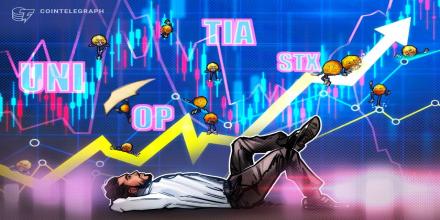 Repunte de BTC hacia USD 45K podría impulsar a UNI, OP, TIA y STX
