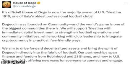 Крипта выходит на поле: House of Doge стала владельцем футбольной команды