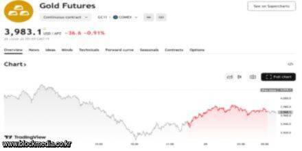 금값 7거래일째 하락…4000달러선 붕괴하며 조정 국면 진입