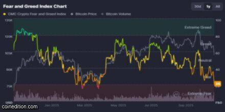 El índice de miedo y codicia de las criptomonedas cae a 20/100 después de una descarga de apalancamiento de $2 mil millones