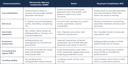 EMI vs Bank and Payment Institution